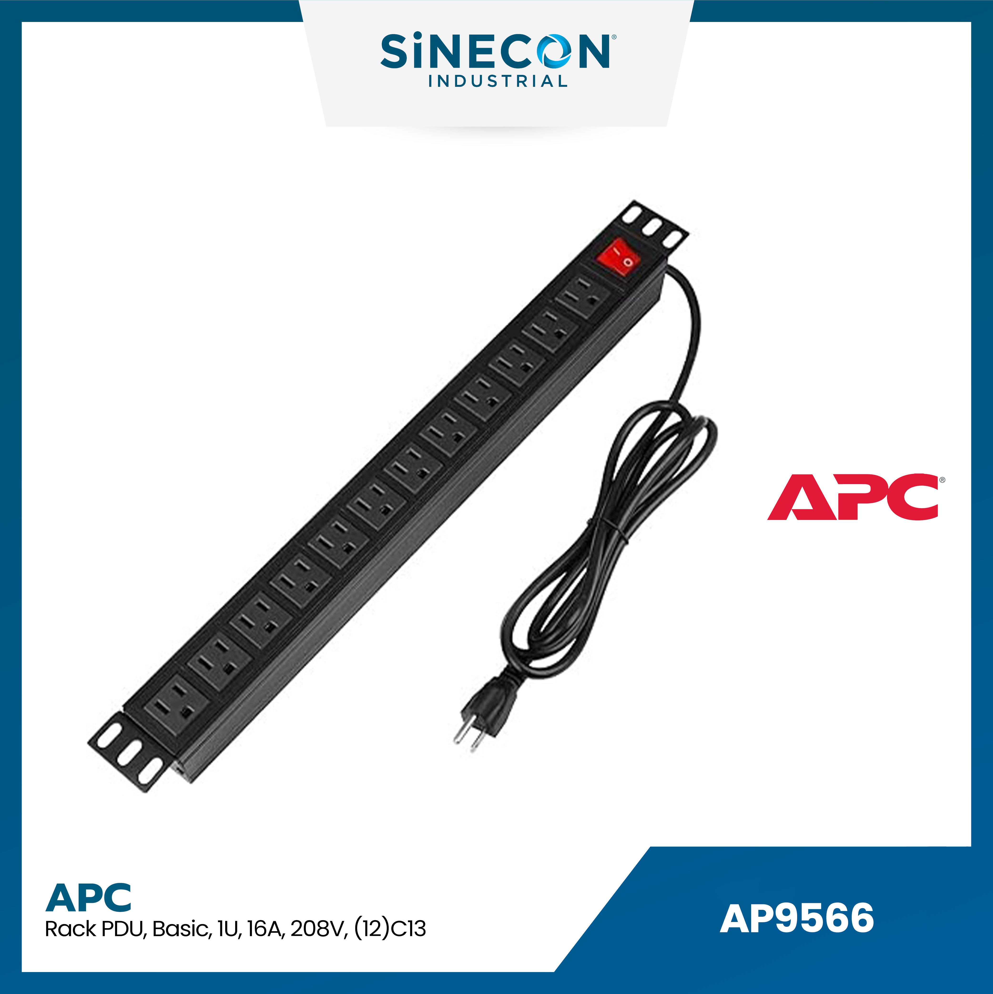 APC | AP9566 Rack PDU, Basic, 1U, 16A, 208V, (12)C13 - Sinecon ศูนย์รวมสินค้าไอทีและเทคโนโลยี ...