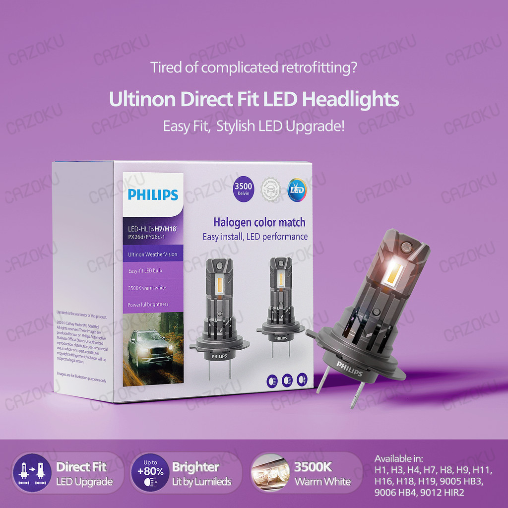 Philips Ultinon Access LED หลอดไฟหน้า H4 H7 H11 HB3 HB4 HIR2 3500K Weather vision u2510 พร้อมของ ...