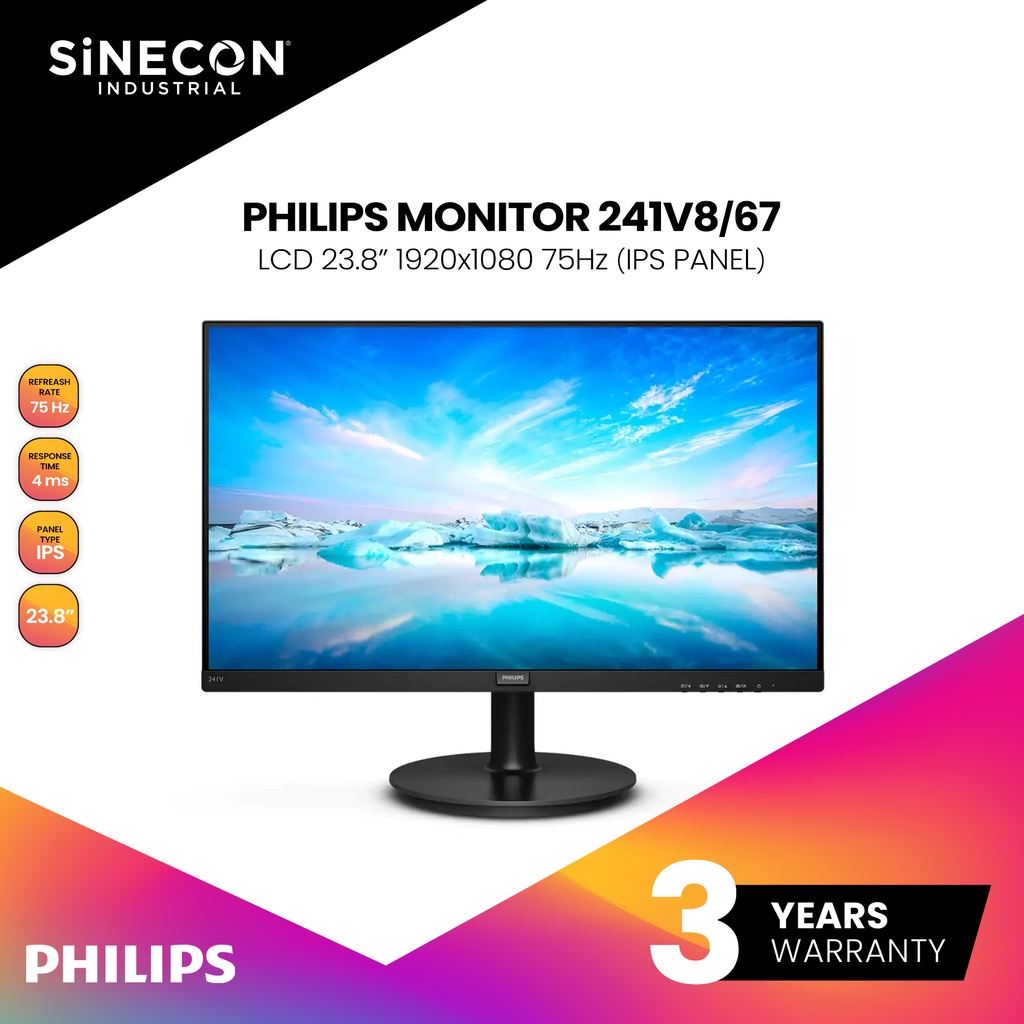 PHILIPS MONITOR 23.8'' LCD FHD IPS 75Hz จอมอนิเตอร์ 241V8/67 Warranty 3 ...