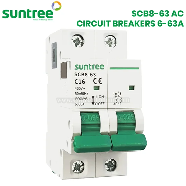 Suntree SCB8-63 AC Circuit Breaker MCB 2P 400V ตัวเลือก 16A, 20A, 25A, 32A, 40A, 50A, 63A ...