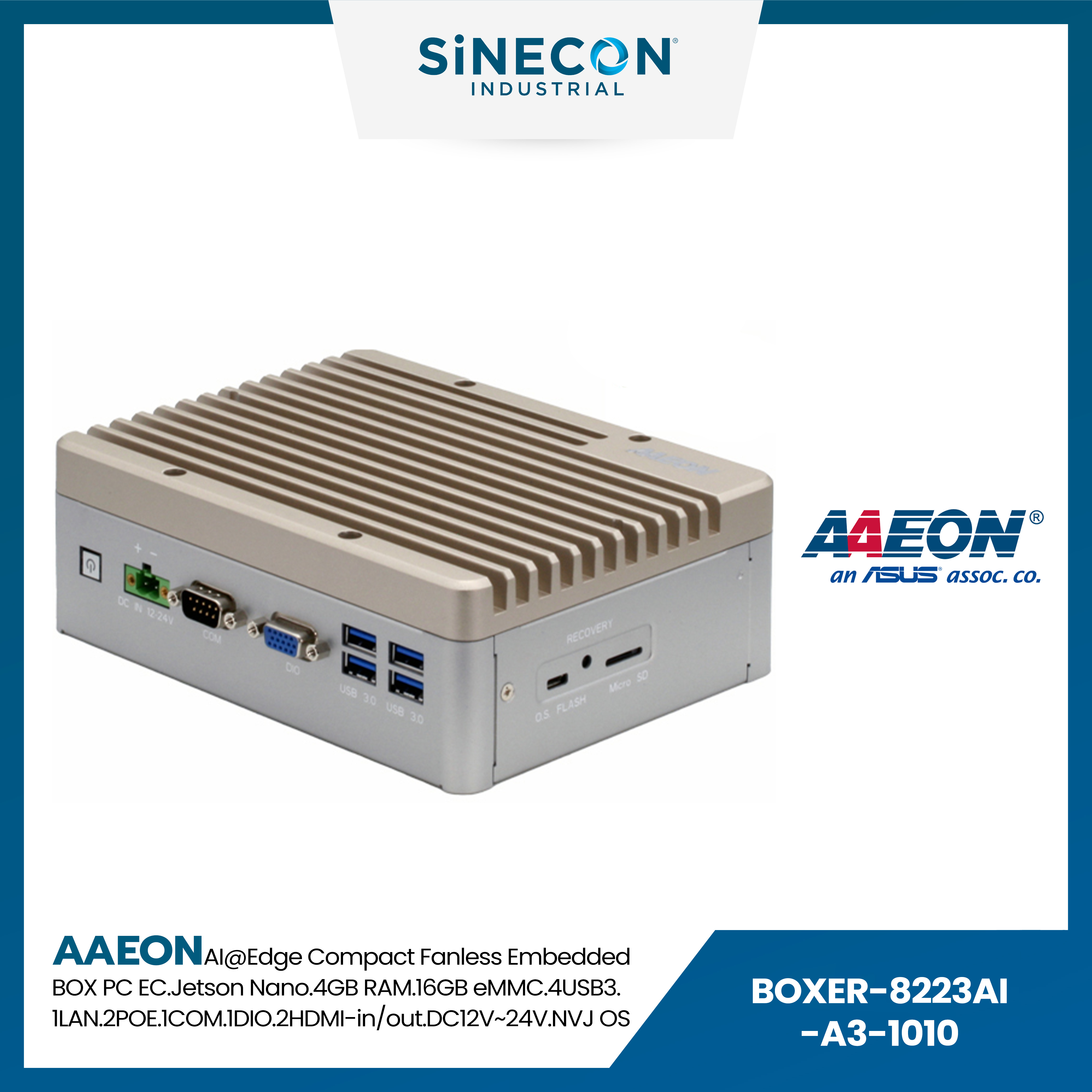 AAEON | BOXER-8223AI-A3-1010 AI@Edge Compact Fanless Embedded BOX PC with NVIDIA Jetson Nano ...