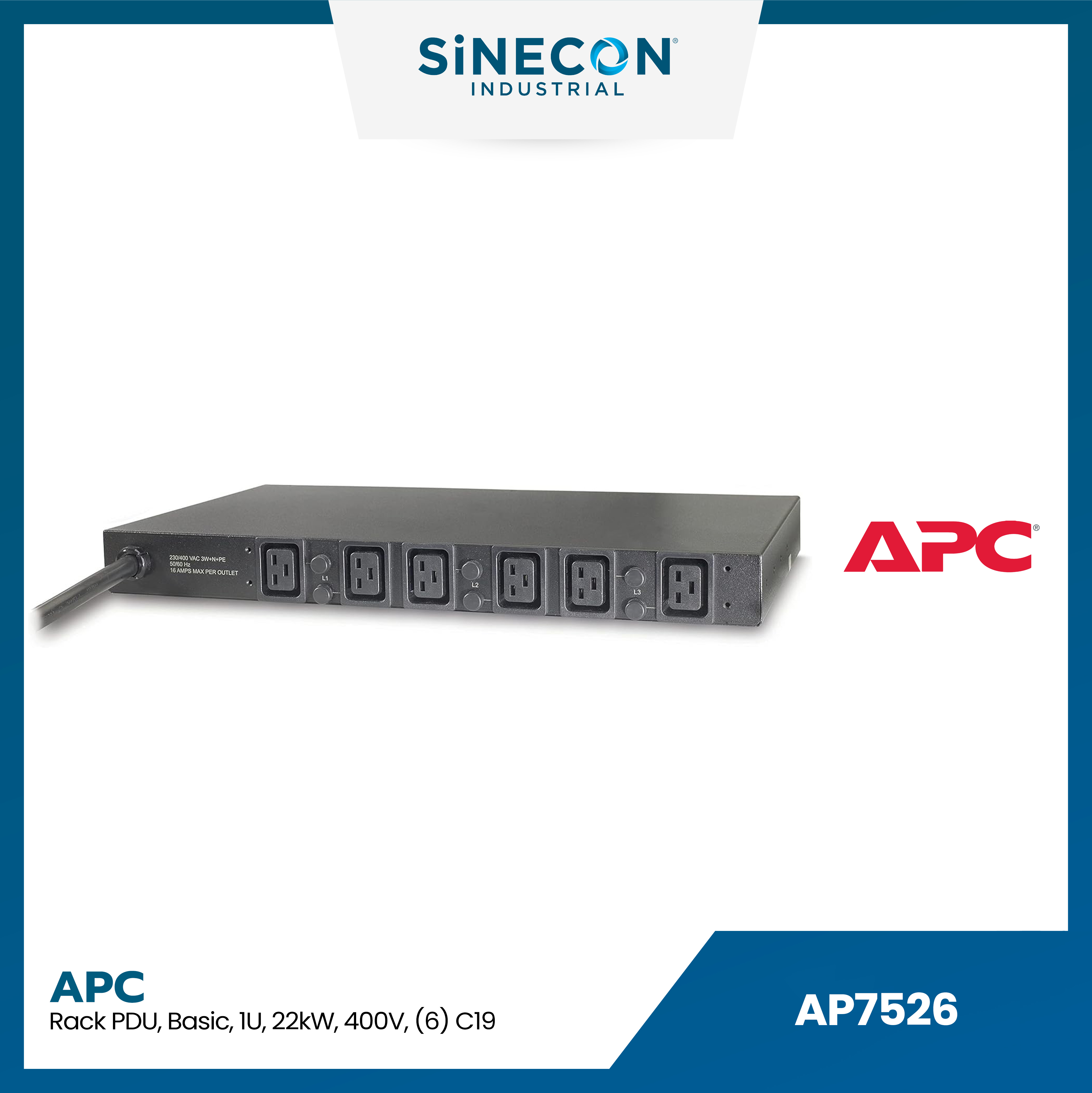 APC | AP7526 Rack PDU, Basic, 1U, 22KW, 400V, (6) C19 - Sinecon ศูนย์รวมสินค้าไอทีและเทคโนโลยี ...